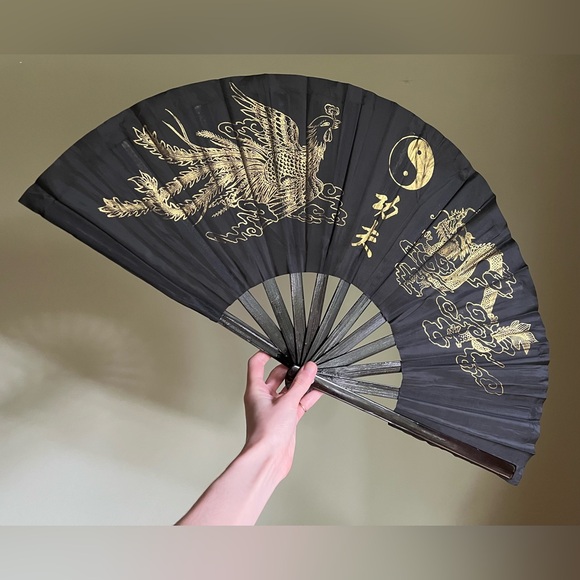Vintage | Accessories | Vintage Large Oriental Fan Black And Golden ...